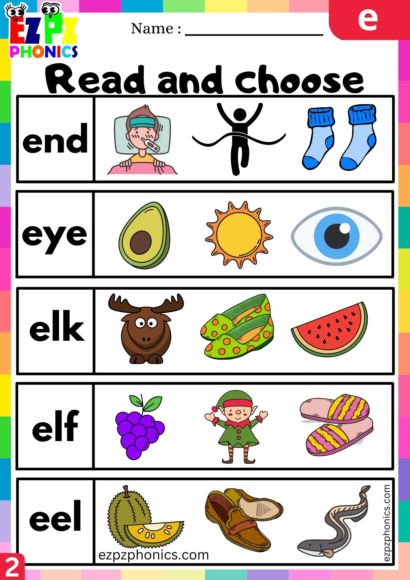 Group2 Letter E Read And Choose Beginning Sounds Worksheet - ezpzphonics.com